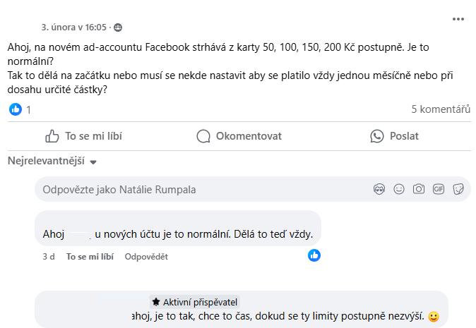 Facebook si strhává z karty 50, 100, 150, 200 Kč postupně. Je to normální?